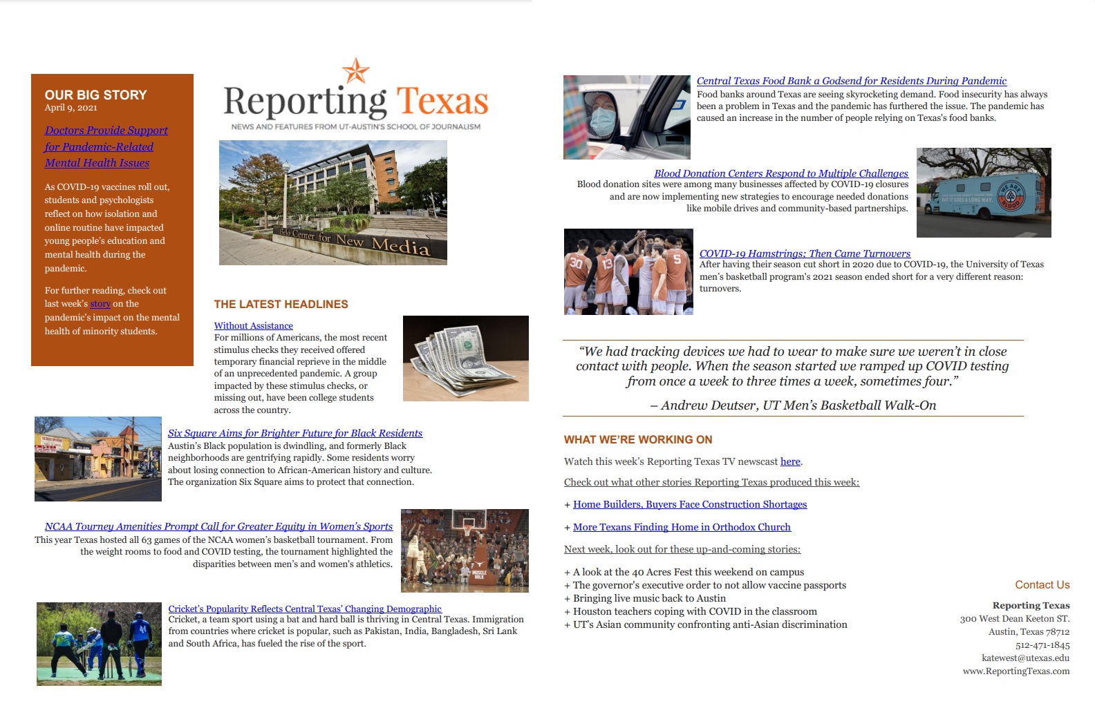 Reporting Texas Newsletter April 9, 2021 - Reporting Texas ★ Reporting ...